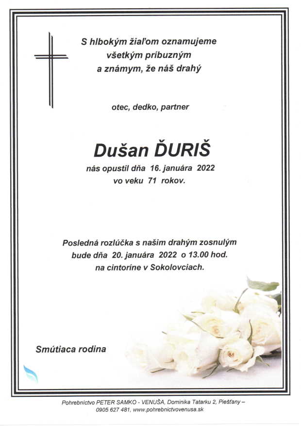 Dušan Ďuriš – Peter Samko – Pohrebníctvo Venuša – pohrebná služba ...